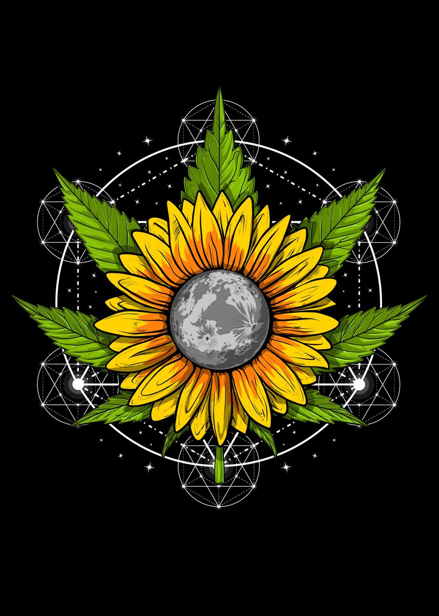 'Weed Moon Sacred Geometry' Poster, picture, metal print, paint by ...