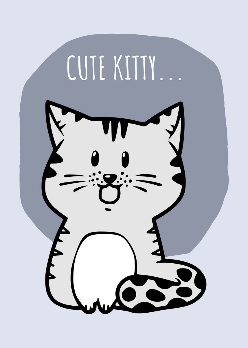 'Cute kitty kitten cat' Poster, picture, metal print, paint by Max Ronn ...