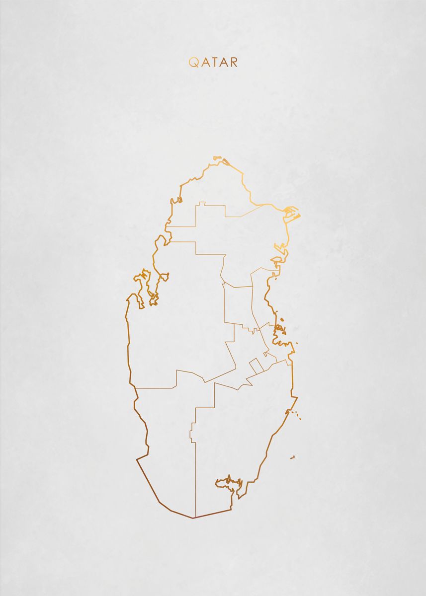 'Gold Qatar Map' Poster, picture, metal print, paint by aio | Displate