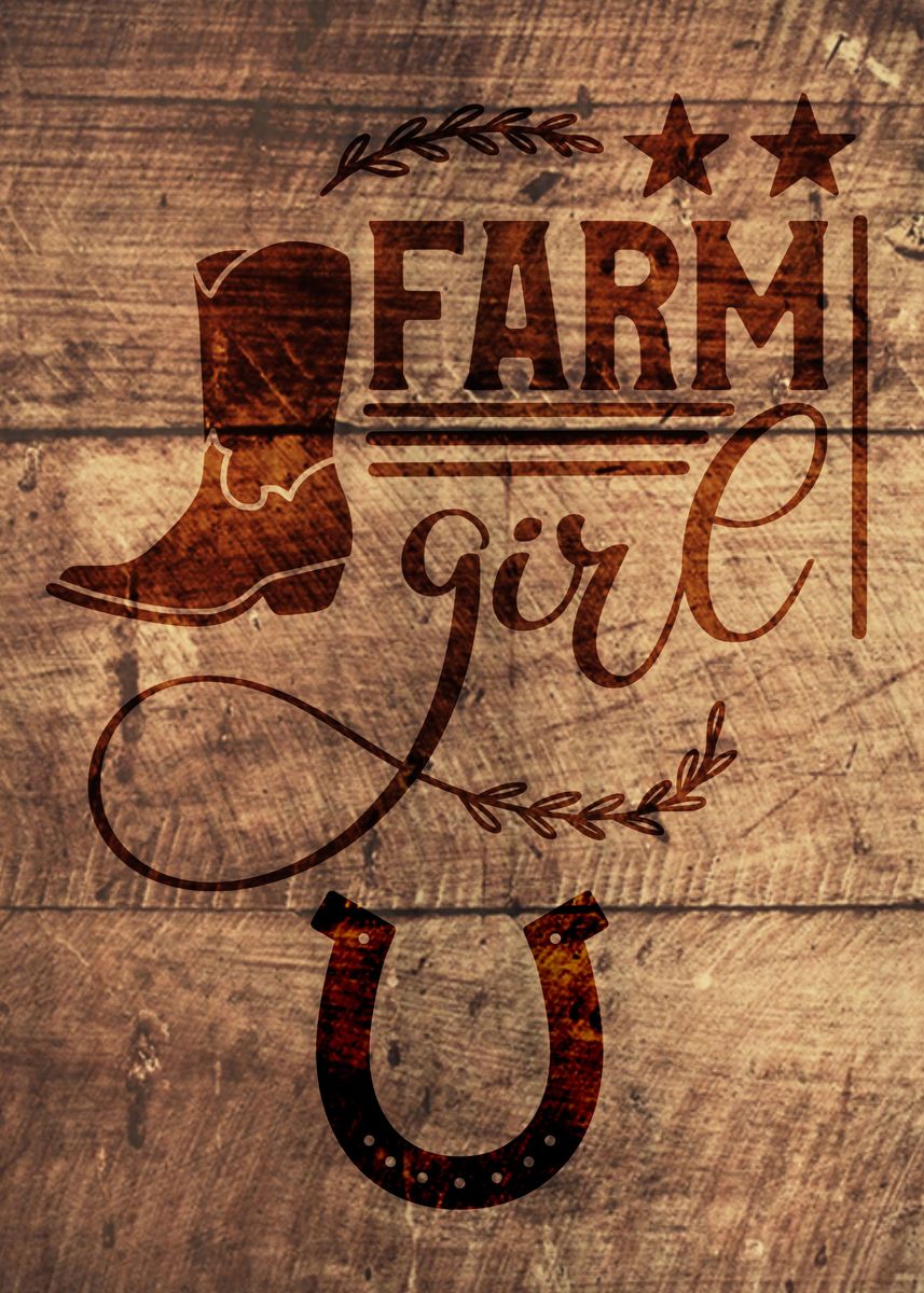 'FARM GIRL SOUTHERN WOOD' Poster, picture, metal print, paint by Atomic ...