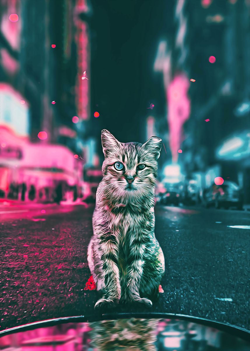 'Cybercat 2077' Poster, picture, metal print, paint by Debby Anggraeni ...