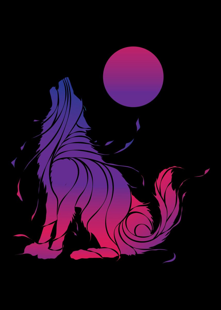 'Wolf Moon Howl' Poster, picture, metal print, paint by O G | Displate