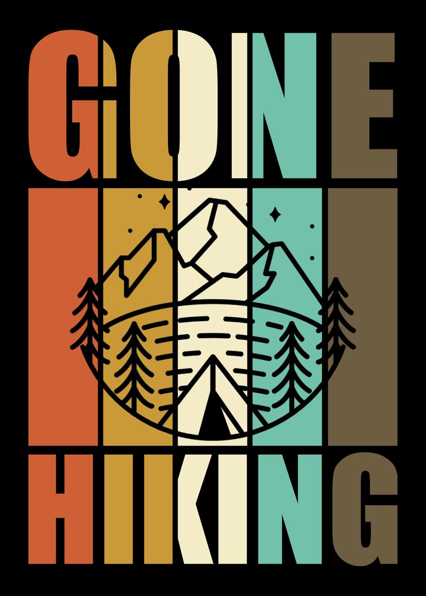 'Gone Hiking Vintage' Poster, picture, metal print, paint by ...