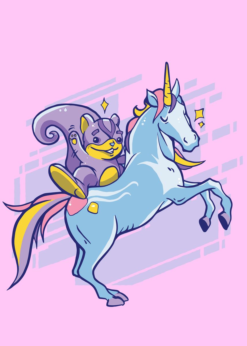 'Beaver riding a unicorn' Poster, picture, metal print, paint by ZXNE ...