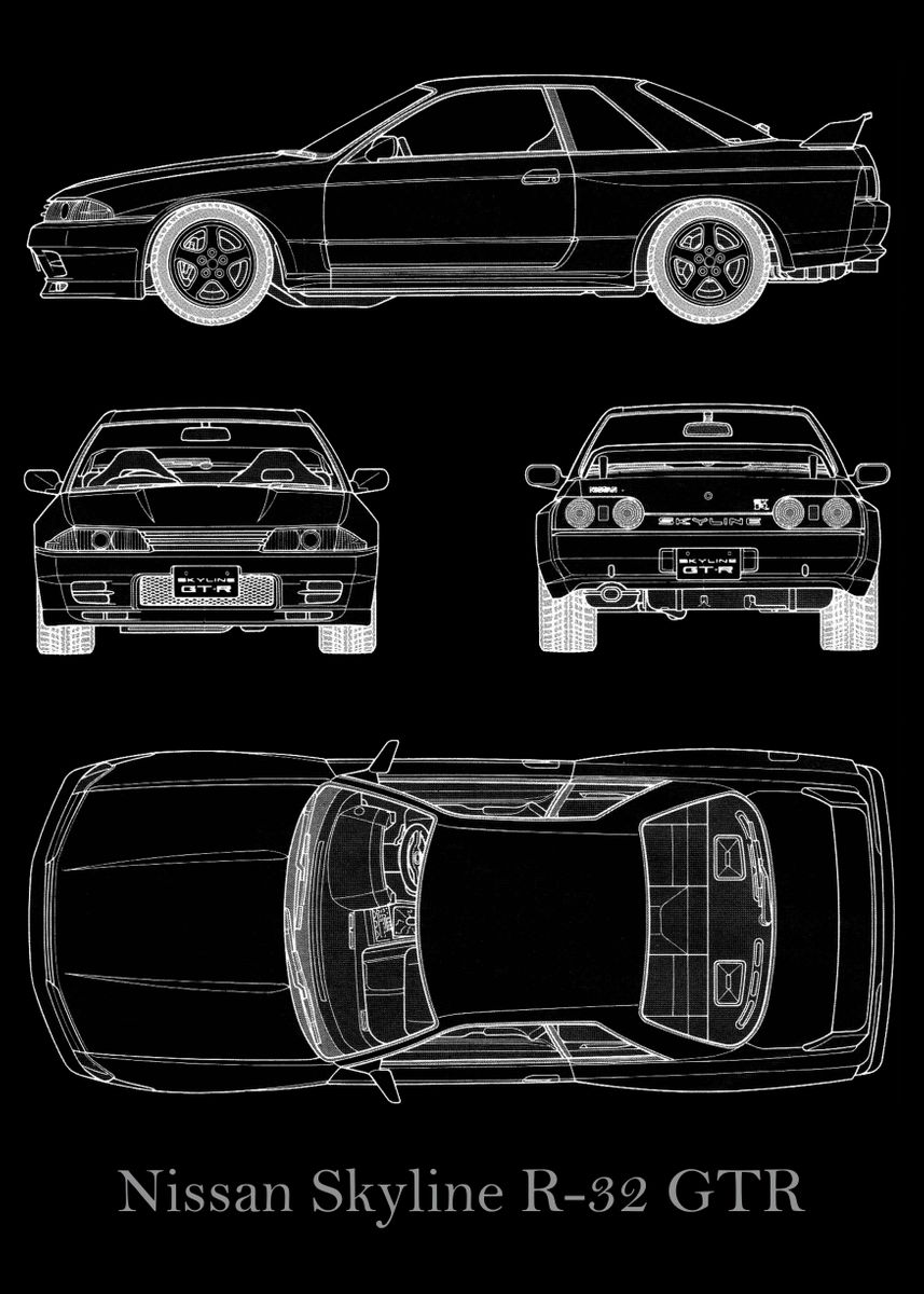 'Nissan Skyline R32 GTR' Poster, picture, metal print, paint by B & W ...