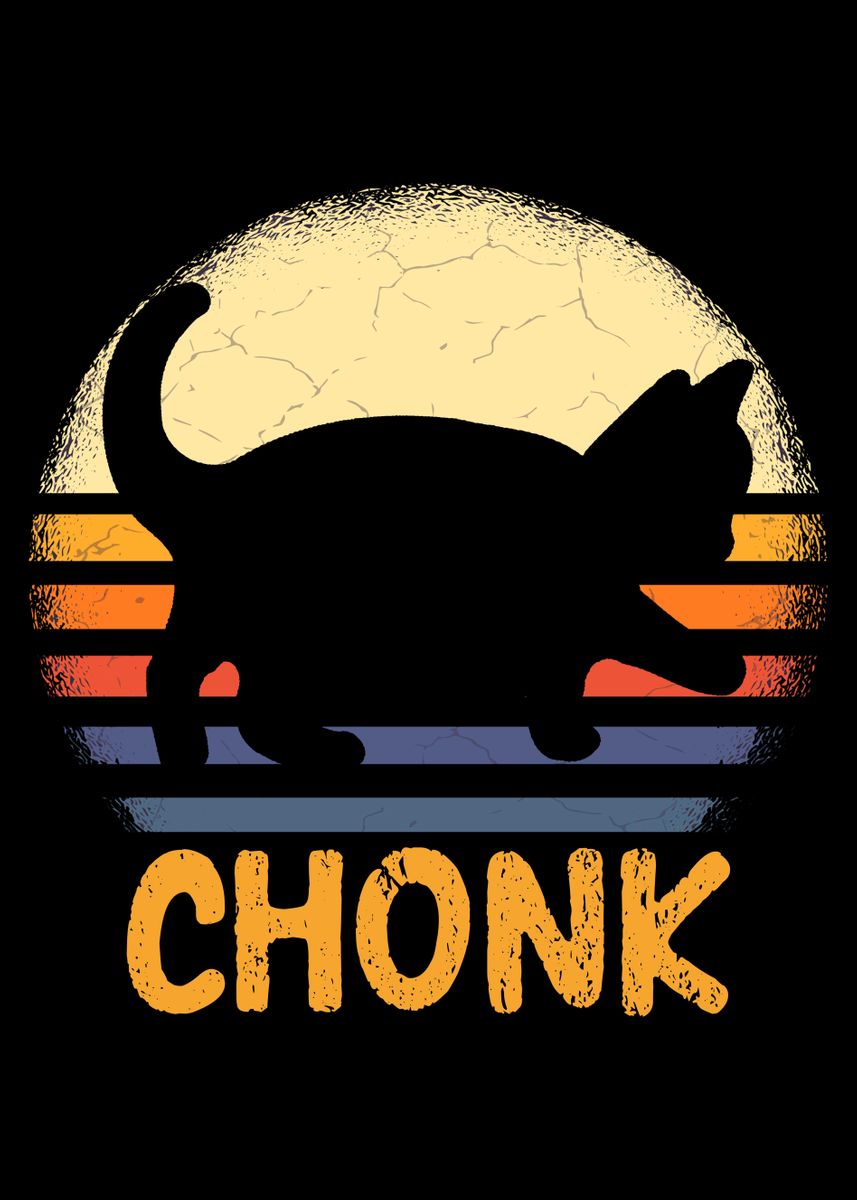 'Fat Cat Chonk cat Retro' Poster, picture, metal print, paint by mo ...