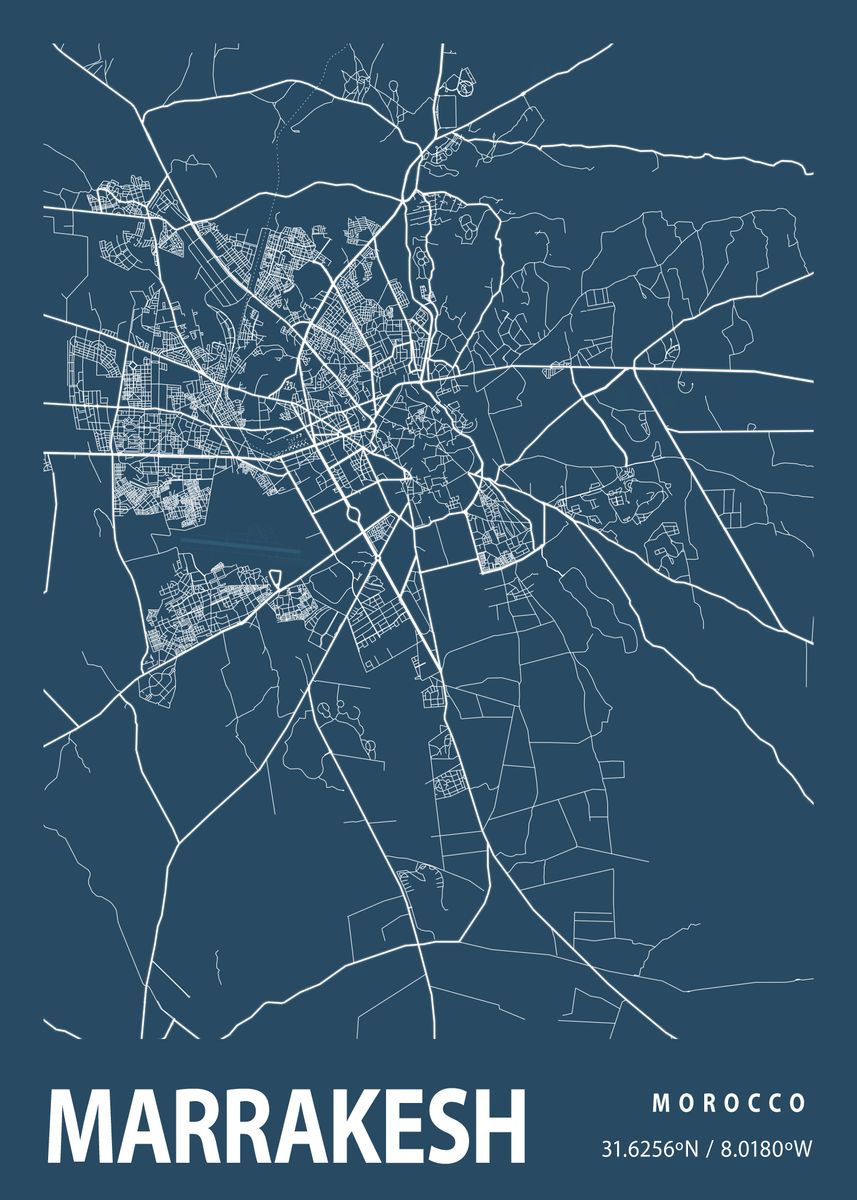 'Marrakesh Blueprint Street' Poster, picture, metal print, paint by ...