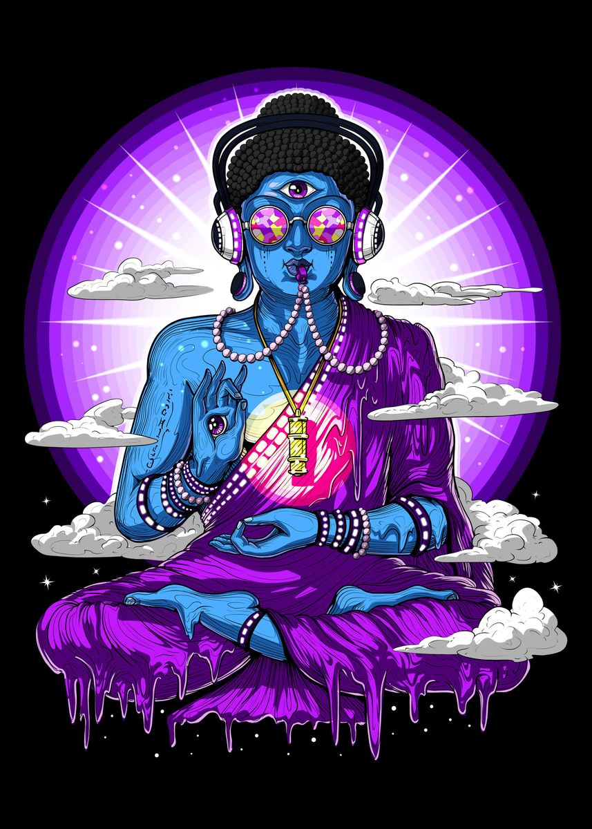 'Psytrance Trippy Buddha' Poster, picture, metal print, paint by ...