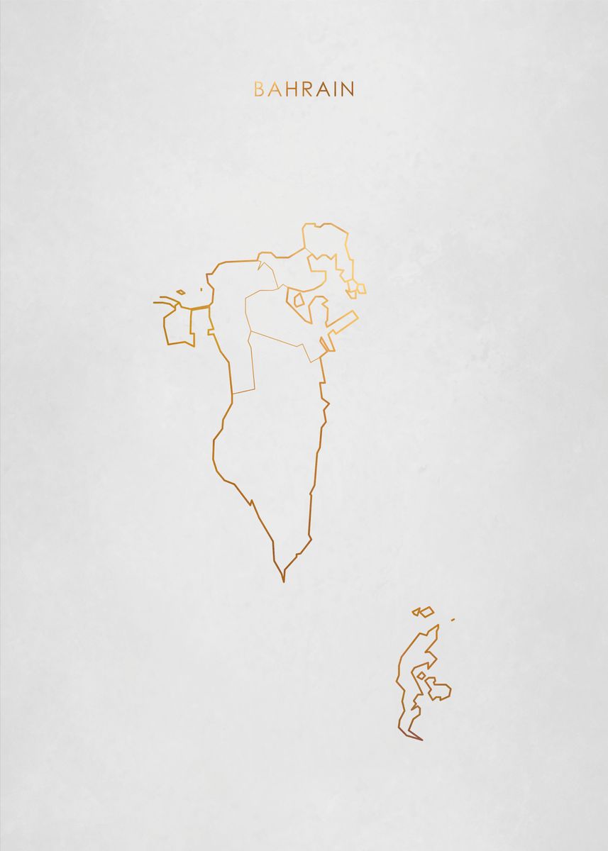 'Gold Bahrain Map' Poster, picture, metal print, paint by aio | Displate