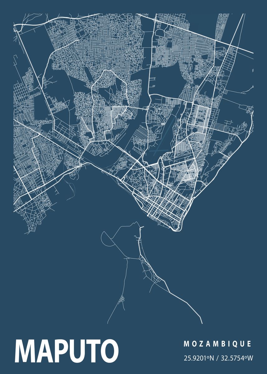 'Maputo Blueprint Street' Poster by Tien Stencil | Displate