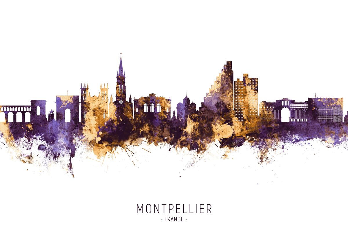 'Montpellier Skyline France' Poster by Michael Tompsett | Displate