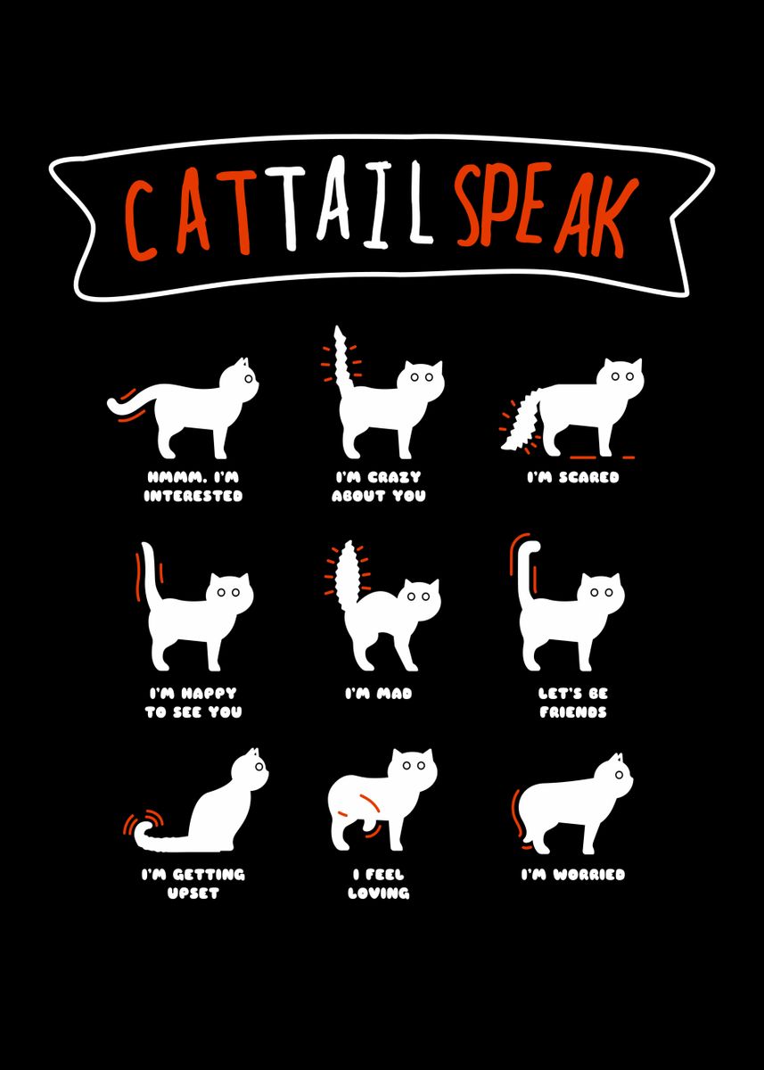 'Cat Tail Speak' Poster, picture, metal print, paint by Mooon | Displate