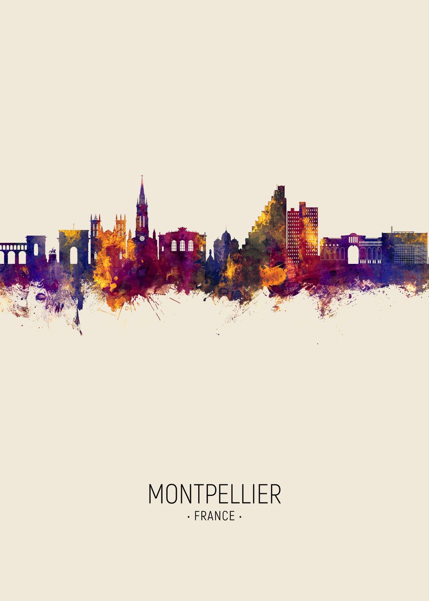 'Montpellier Skyline France' Poster, picture, metal print, paint by ...