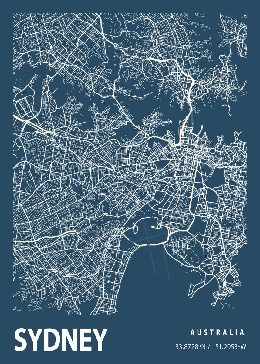 'Sydney Blueprint Street' Poster by Tien Stencil | Displate