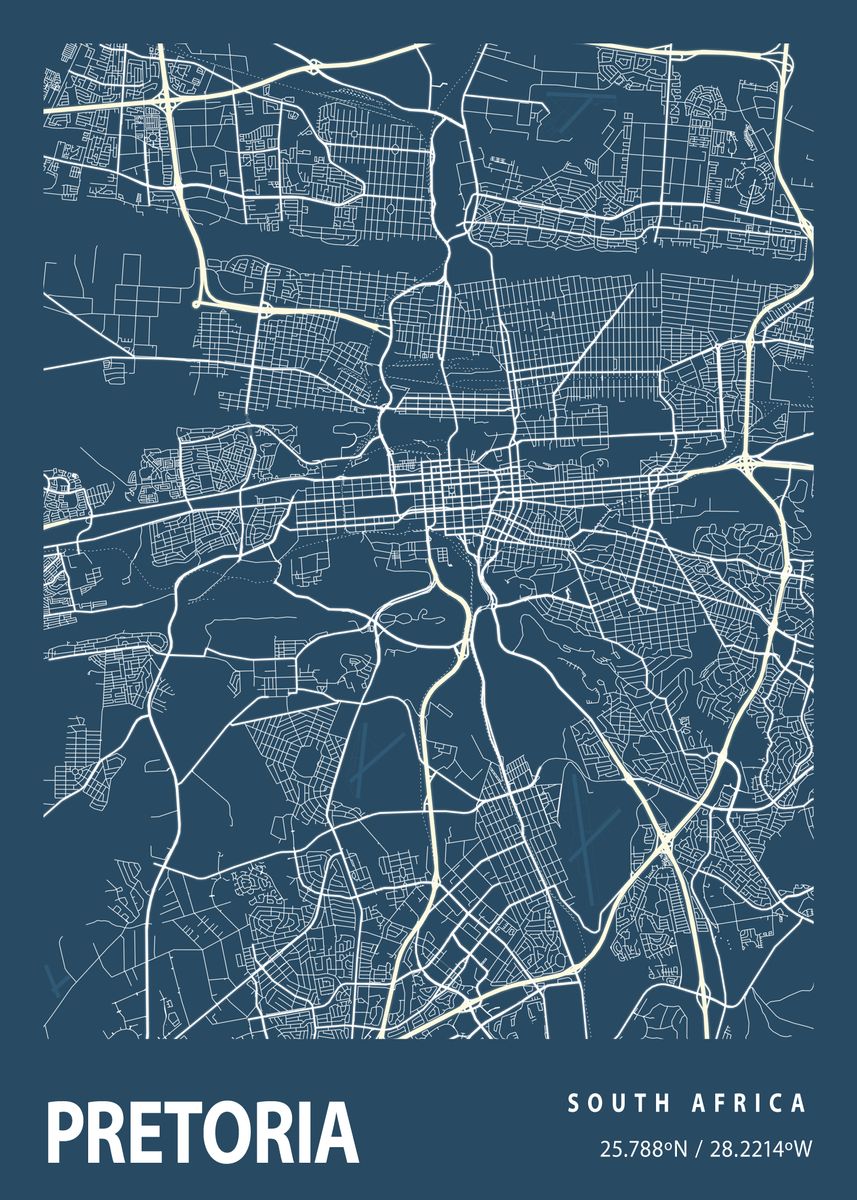 'Pretoria Blueprint Street ' Poster, picture, metal print, paint by ...