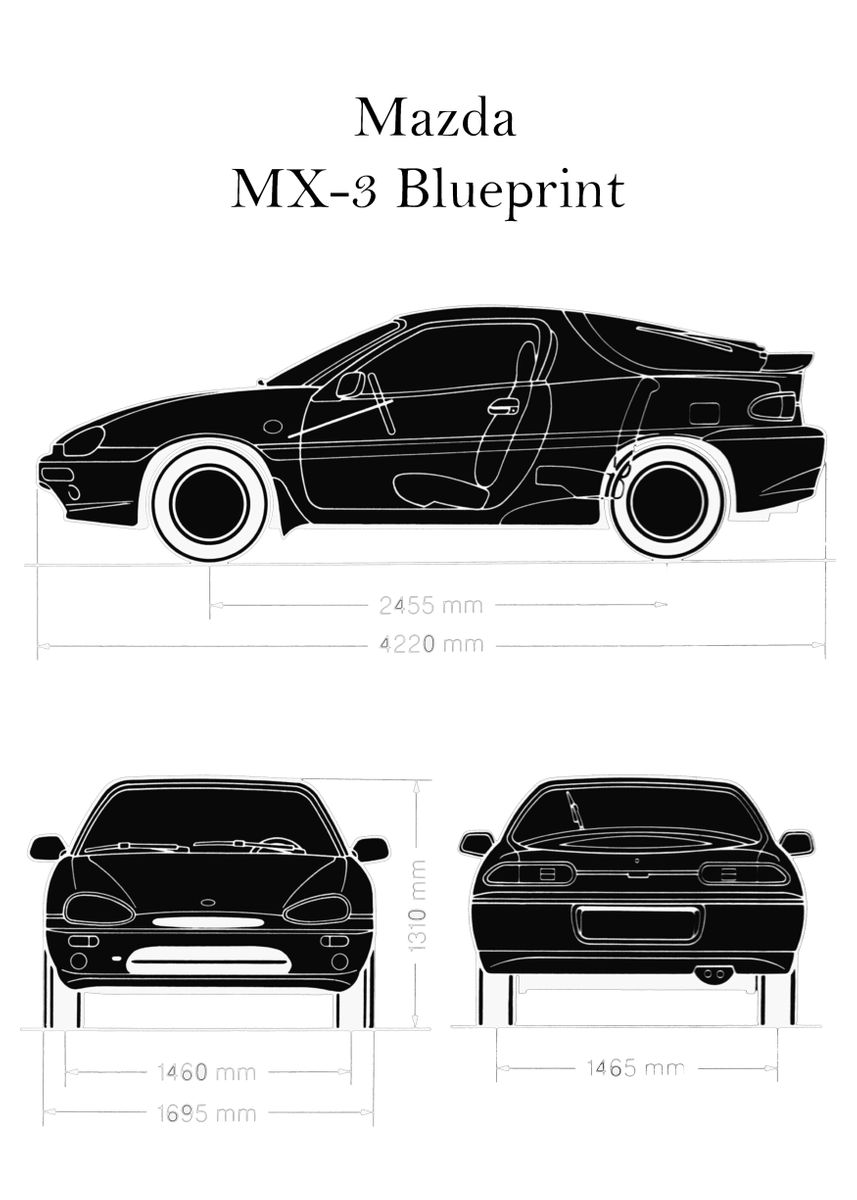 'Mazda MX3 Blueprint black' Poster, picture, metal print, paint by B ...