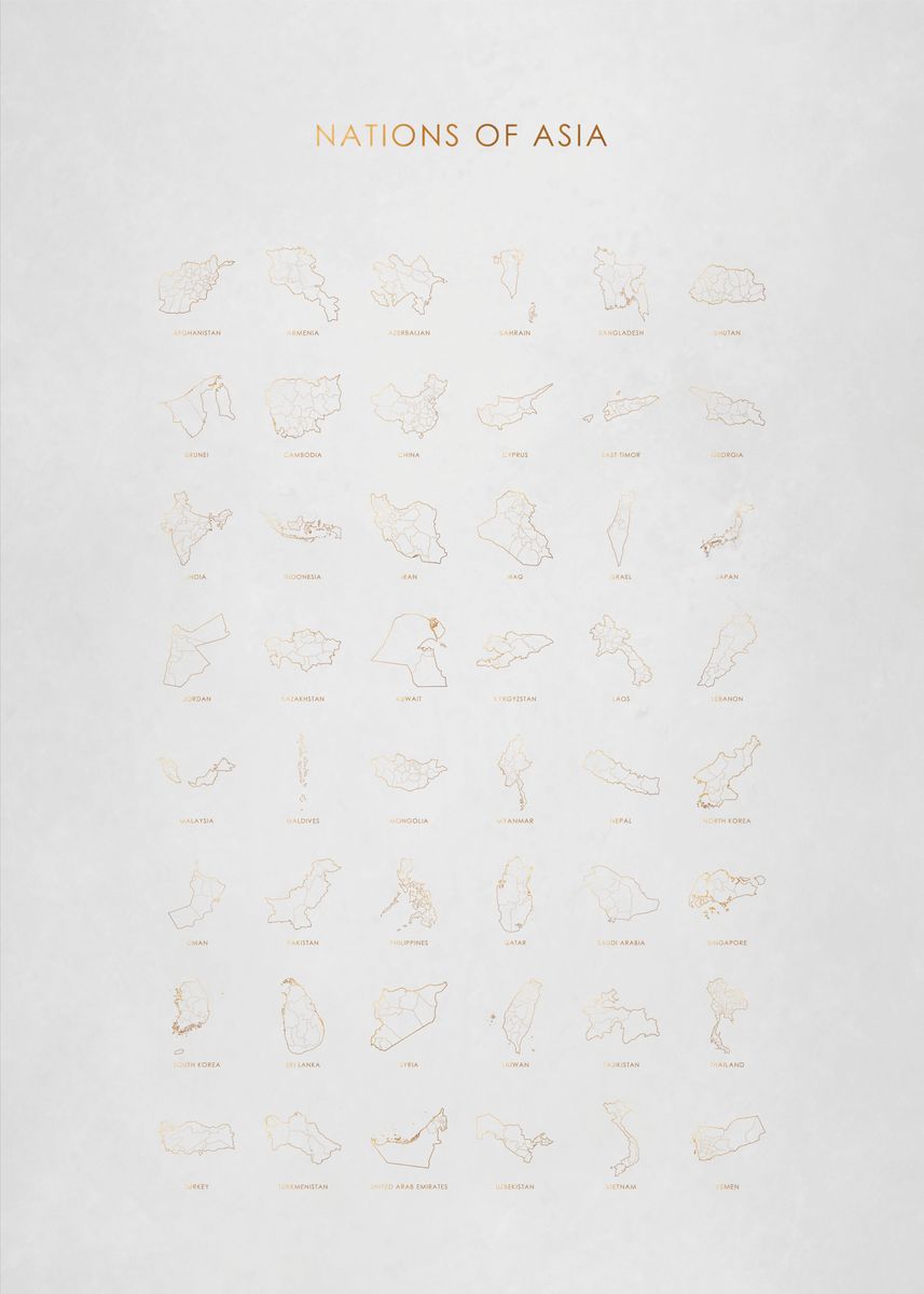 'Nations of Asia Map Chart' Poster, picture, metal print, paint by aio ...