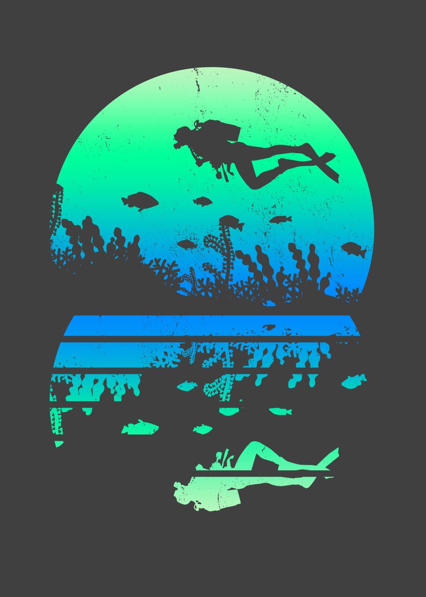 'Diver Diving Deep Sea' Poster, picture, metal print, paint by ...