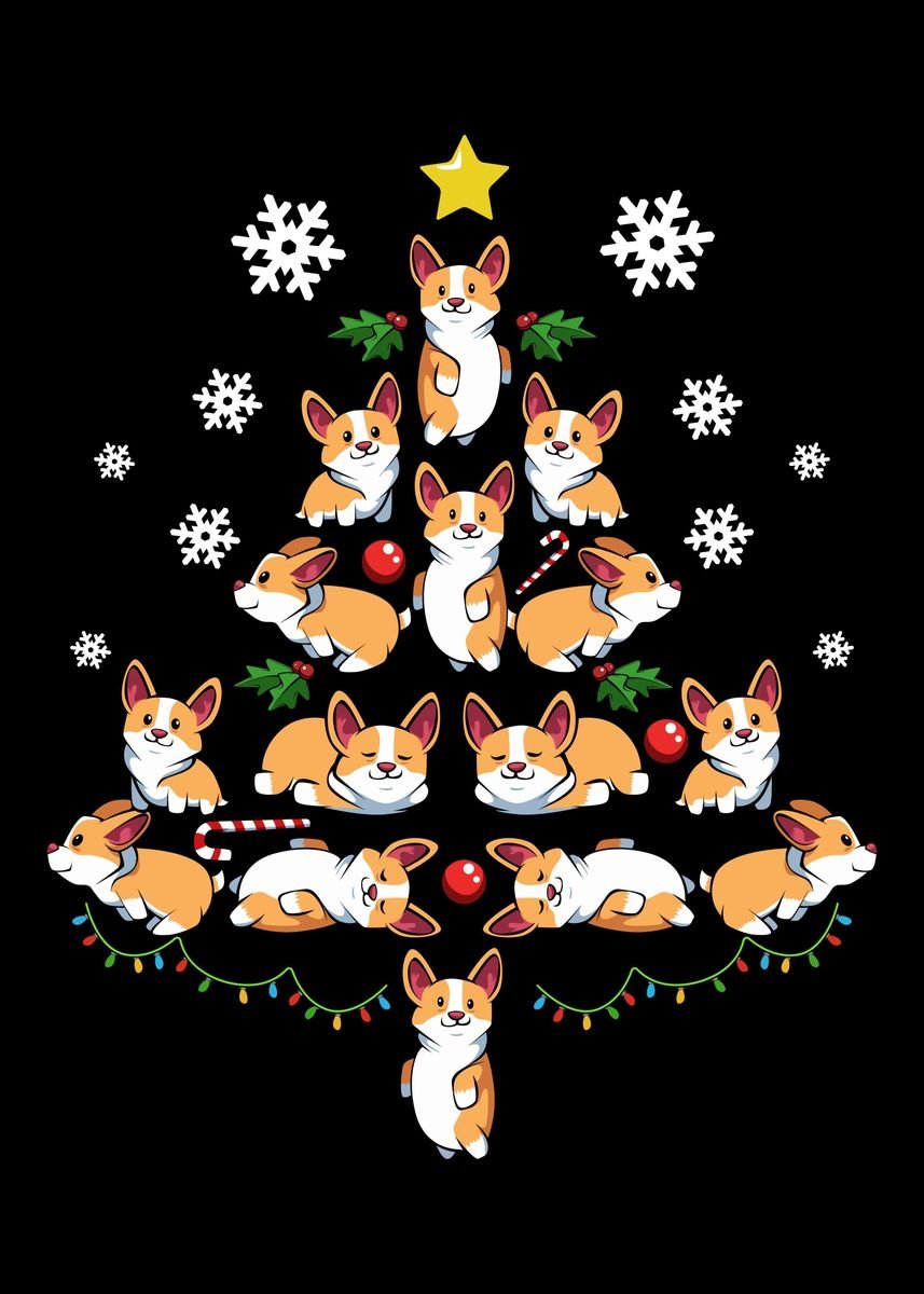 'Welsh Corgi Christmas Tree' Poster, picture, metal print, paint by ...