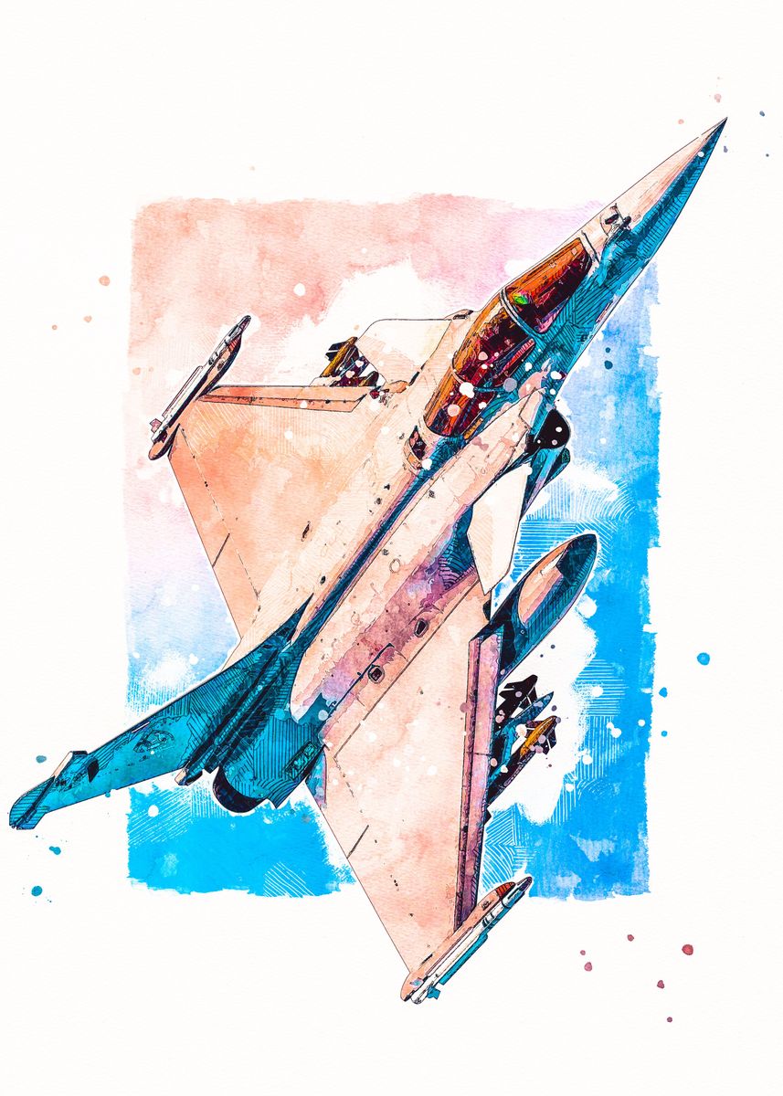 'Dassault Rafale Watercolor' Poster, picture, metal print, paint by ...