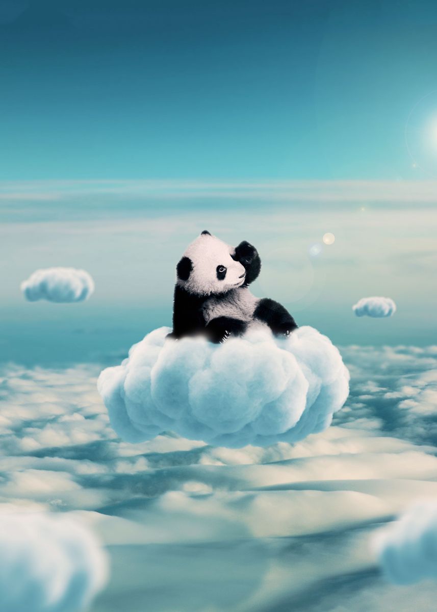 'Flying Clouds with Panda' Poster by Albarizi Art | Displate