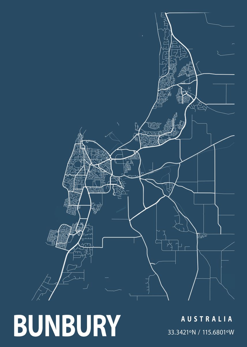 'Bunbury Blueprint Street' Poster, picture, metal print, paint by Tien ...