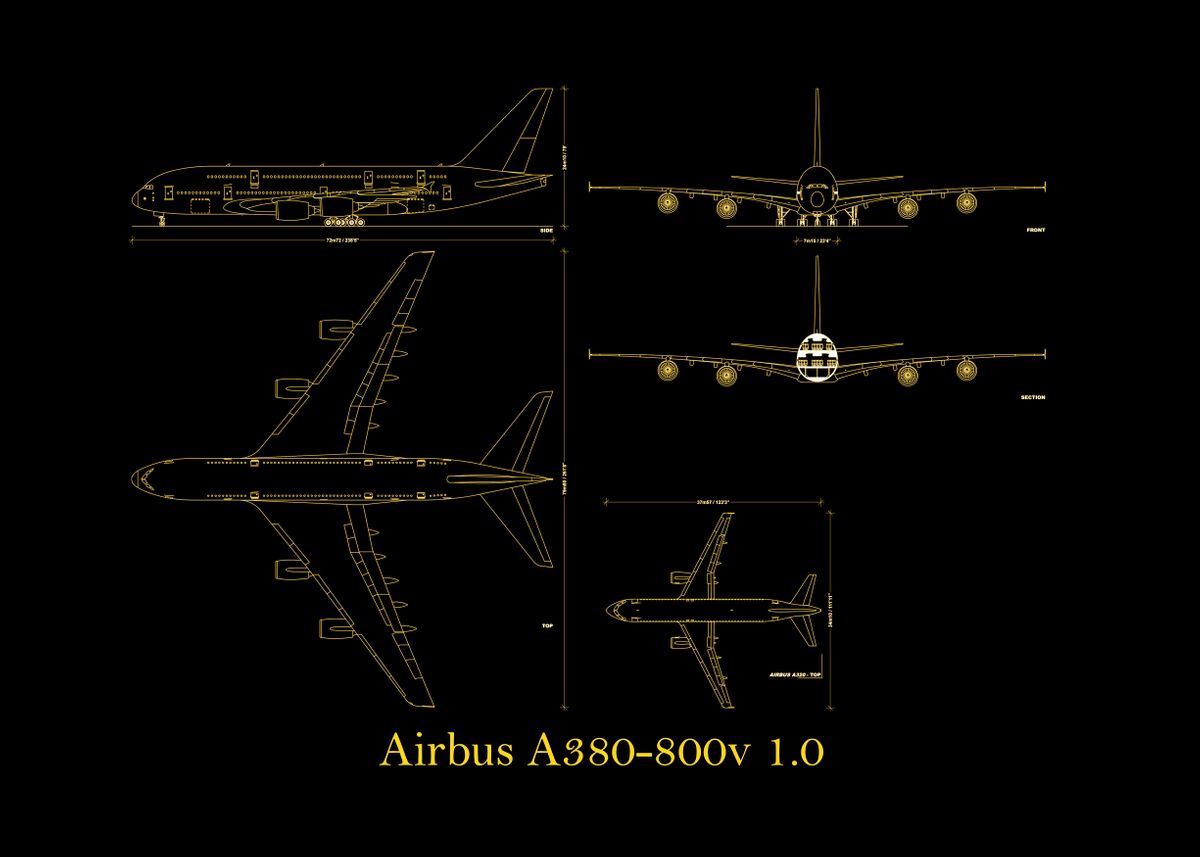 'Airbus A380 800 blueprint' Poster by B & W Arts | Displate