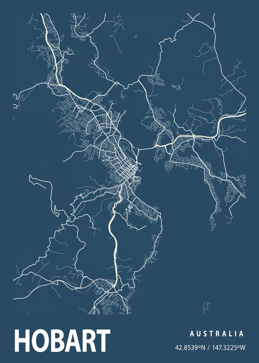 'Hobart Blueprint Street' Poster, picture, metal print, paint by Tien ...