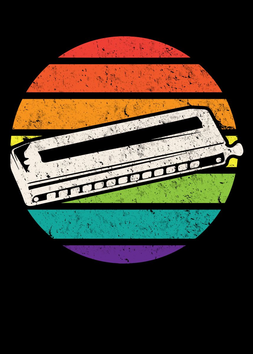 'Retro Vintage Harmonica' Poster, picture, metal print, paint by ...