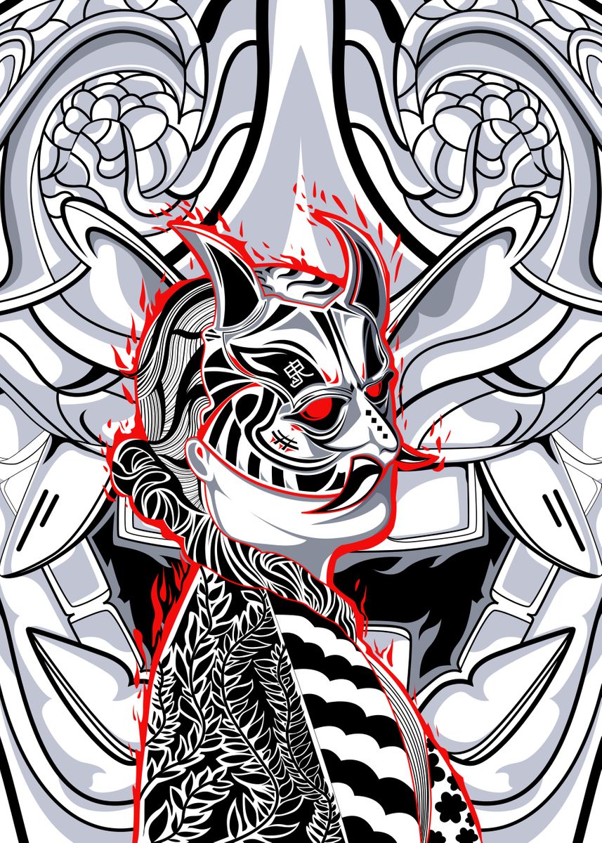 'Oni Red Fire' Poster, picture, metal print, paint by vectorhelowpal ...