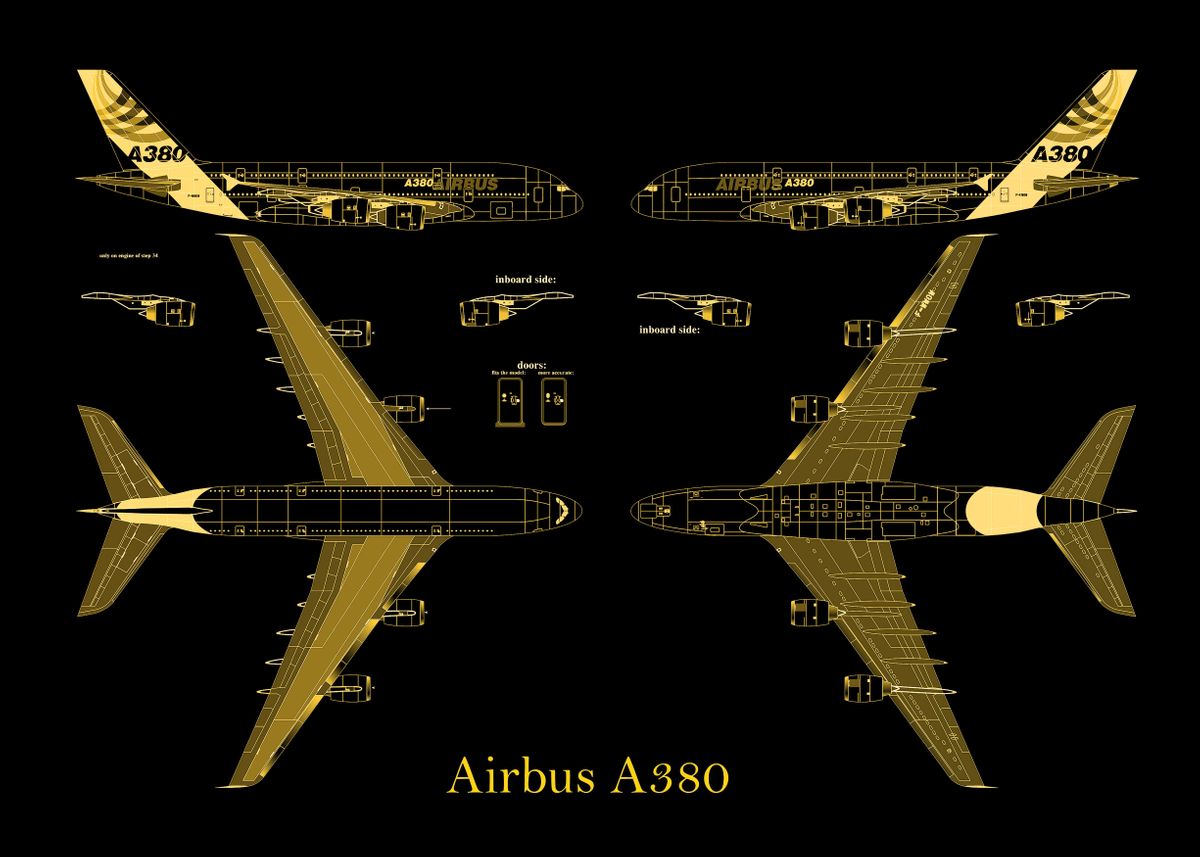 'Airbus A380 Blueprint gold' Poster by B & W Arts | Displate