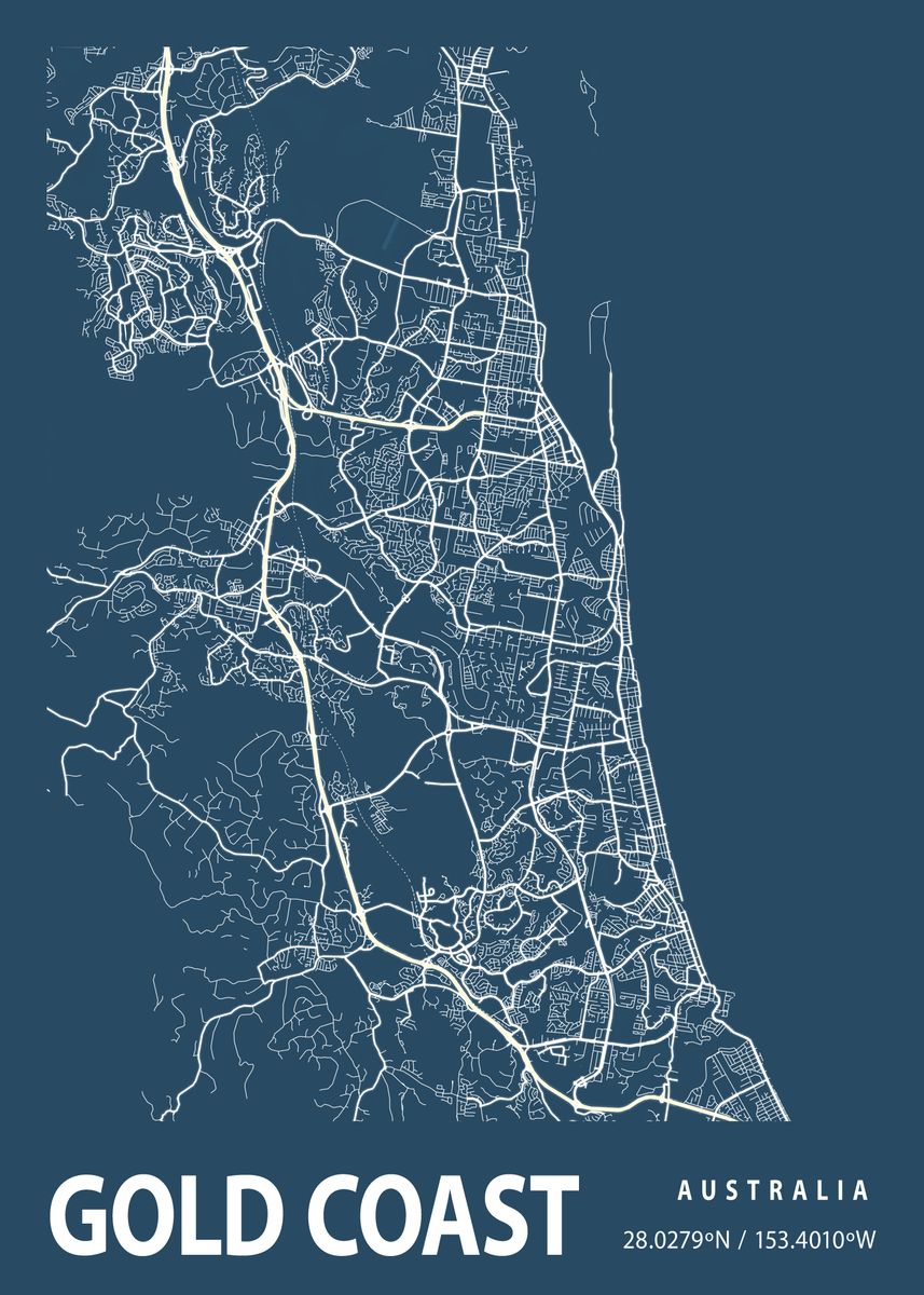'Gold Coast Blueprint Map' Poster, picture, metal print, paint by Tien ...