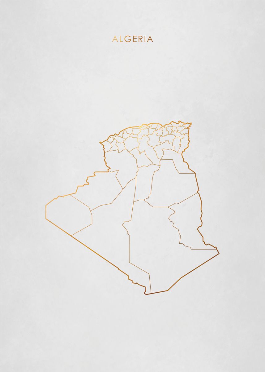 'Gold Algeria Map' Poster, picture, metal print, paint by aio | Displate
