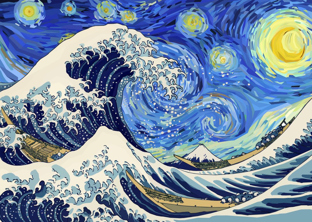 'Great Wave in Starry Night' Poster by Arif | Displate