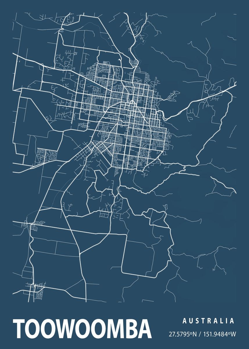 'Toowoomba Blueprint Street' Poster, picture, metal print, paint by ...