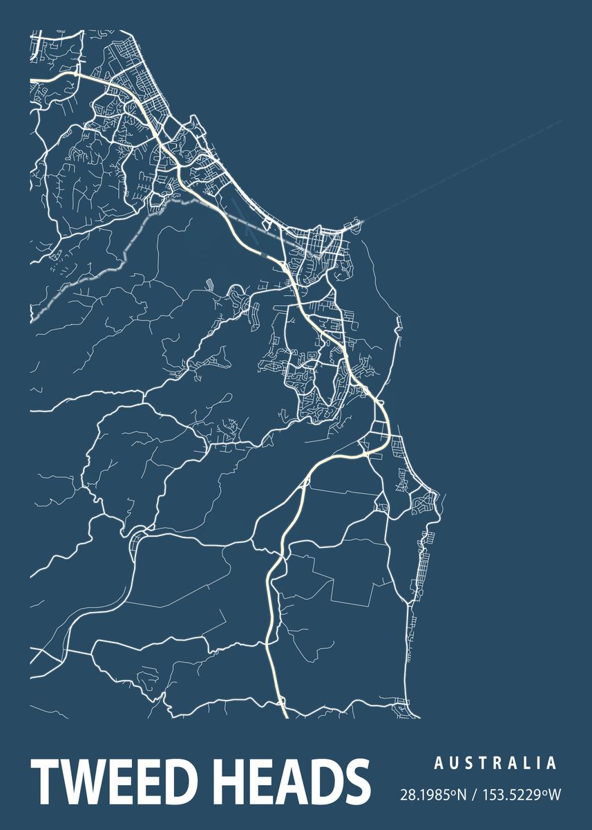 'Tweed Heads Blueprint Map' Poster by Tien Stencil | Displate