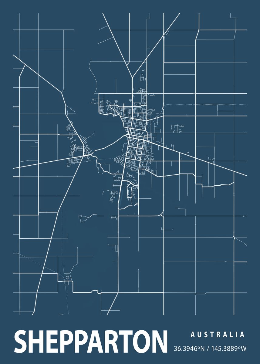 'Shepparton Blueprint Map' Poster, picture, metal print, paint by Tien ...