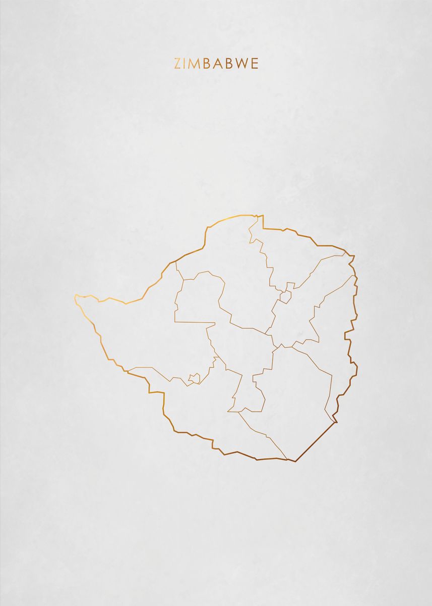 'Gold Zimbabwe Map' Poster, picture, metal print, paint by aio | Displate