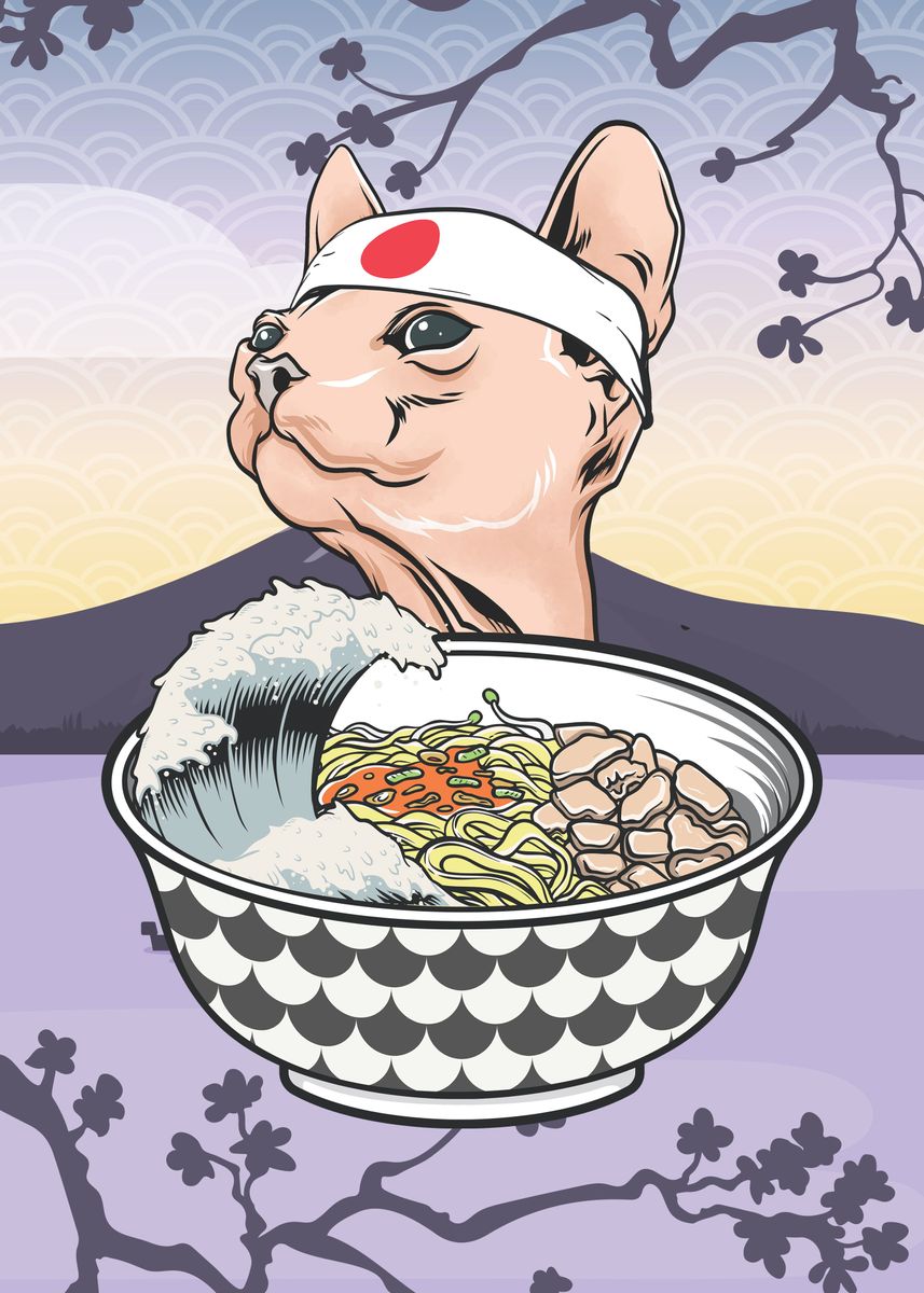 'Sphynx Cat Ramen' Poster by Saphira Design | Displate