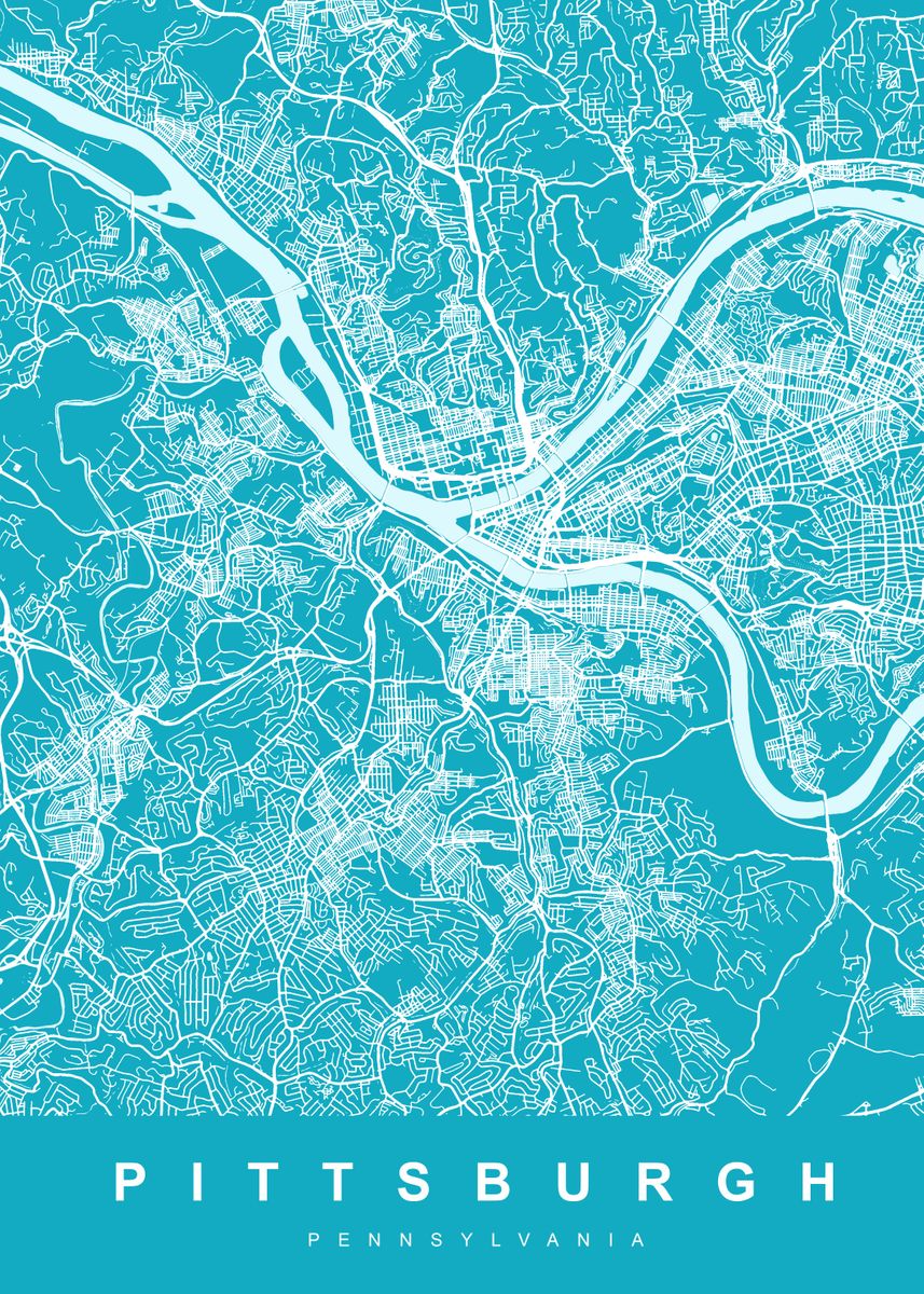 'PITTSBURGH City Map Aqua' Poster, picture, metal print, paint by ...