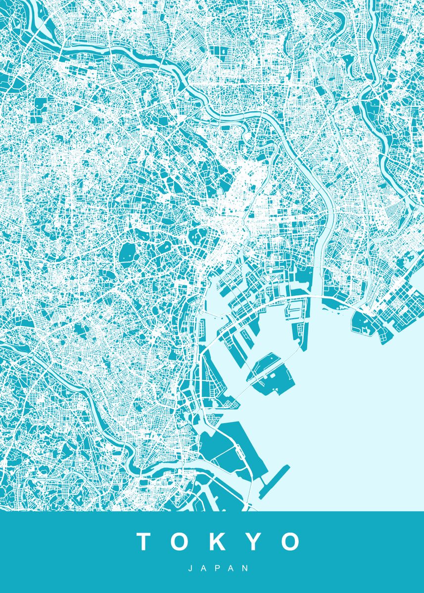 'TOKYO City Map Aqua' Poster, picture, metal print, paint by UrbanMaps ...