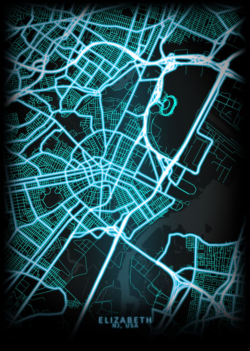'Elizabeth NJ USA ' Poster, picture, metal print, paint by City Map Art ...