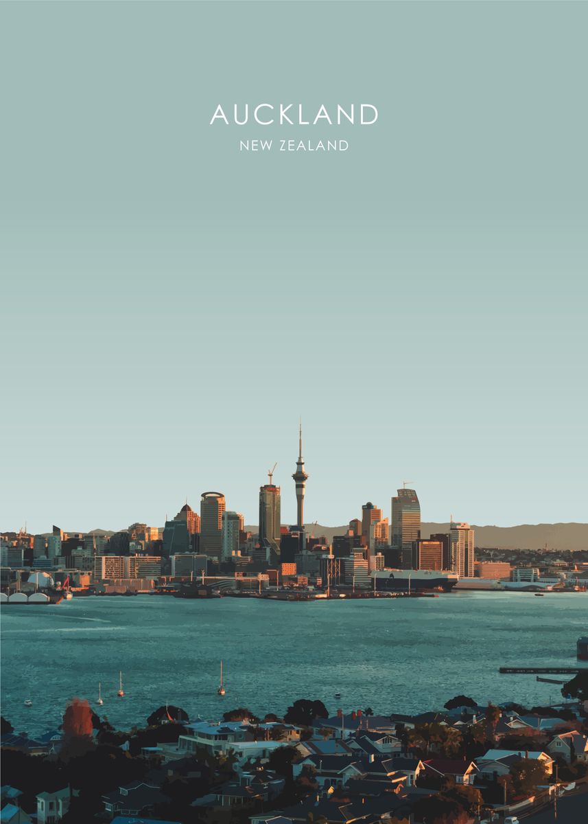 'Auckland Skyline Artwork' Poster, picture, metal print, paint by aio ...