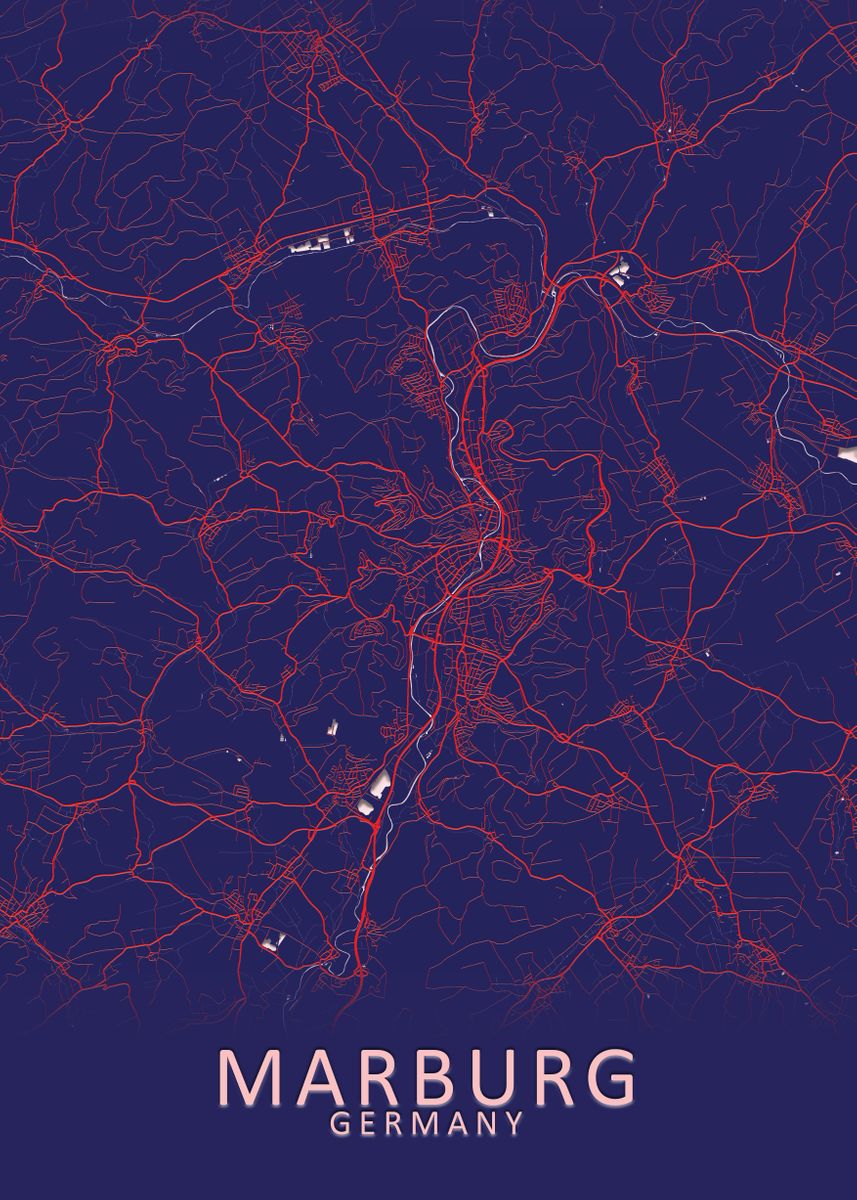 'Marburg Germany' Poster, picture, metal print, paint by City Map Art ...