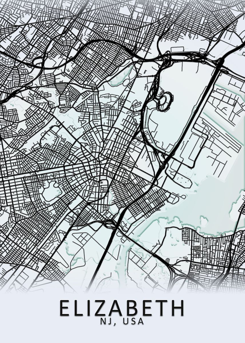 'Elizabeth NJ USA' Poster, picture, metal print, paint by City Map Art ...