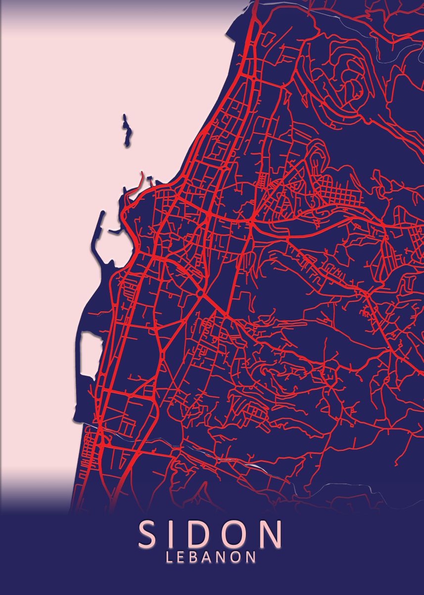 'Sidon Lebanon ' Poster, picture, metal print, paint by City Map Art ...