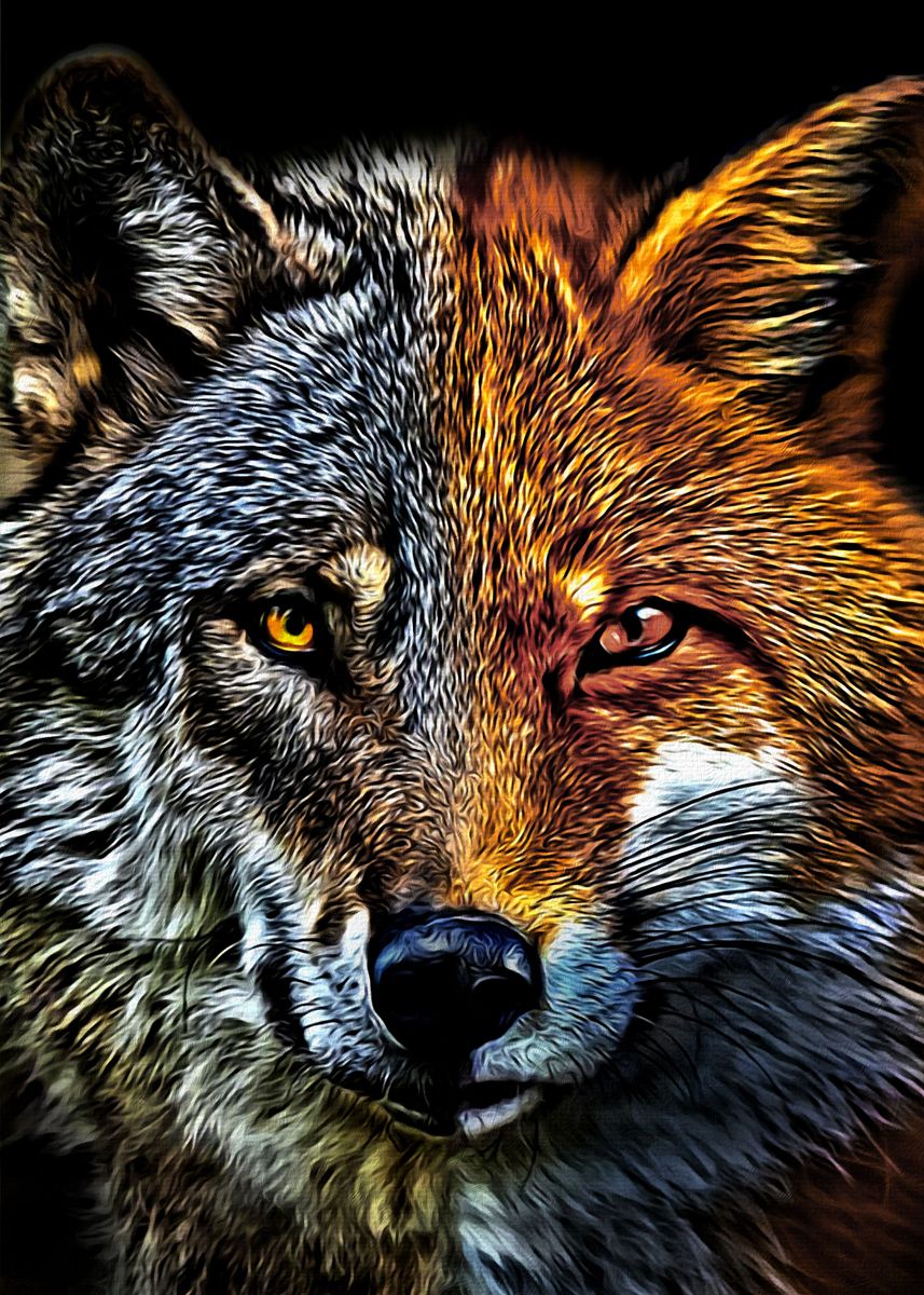 'Fox and Wolf Face' Poster, picture, metal print, paint by Swan Dee ...