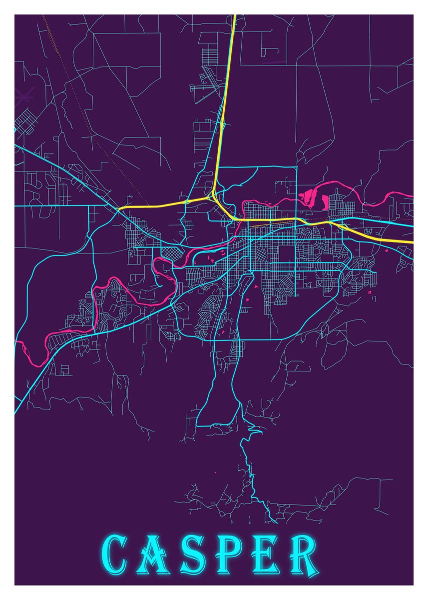'Casper Neon City Map' Poster, picture, metal print, paint by Tien ...
