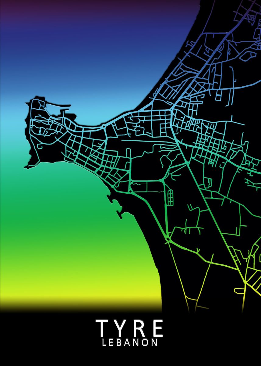'Tyre Lebanon' Poster, picture, metal print, paint by City Map Art ...