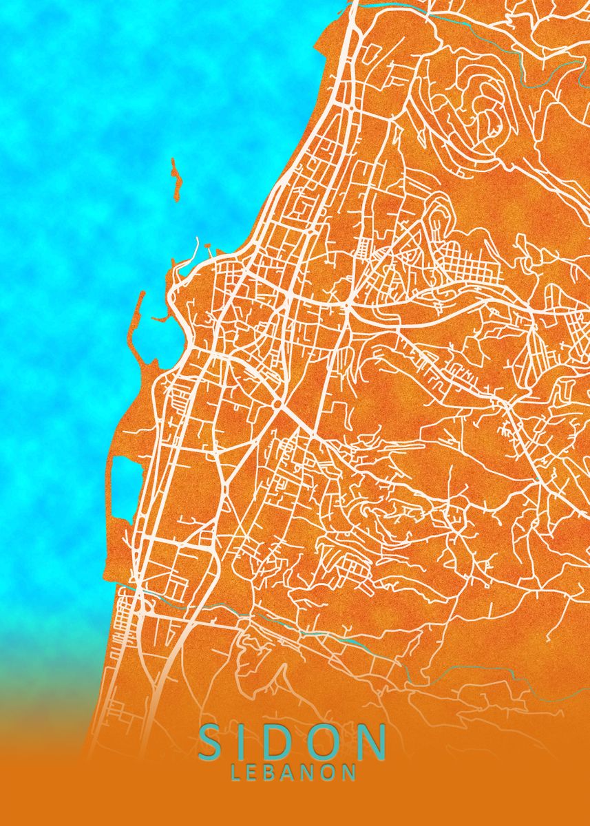 'Sidon Lebanon' Poster, picture, metal print, paint by City Map Art ...